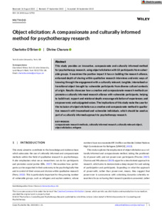 Object Elicitation: A Compassionate & Culturally-Informed Method for Psychotherapy Research ...